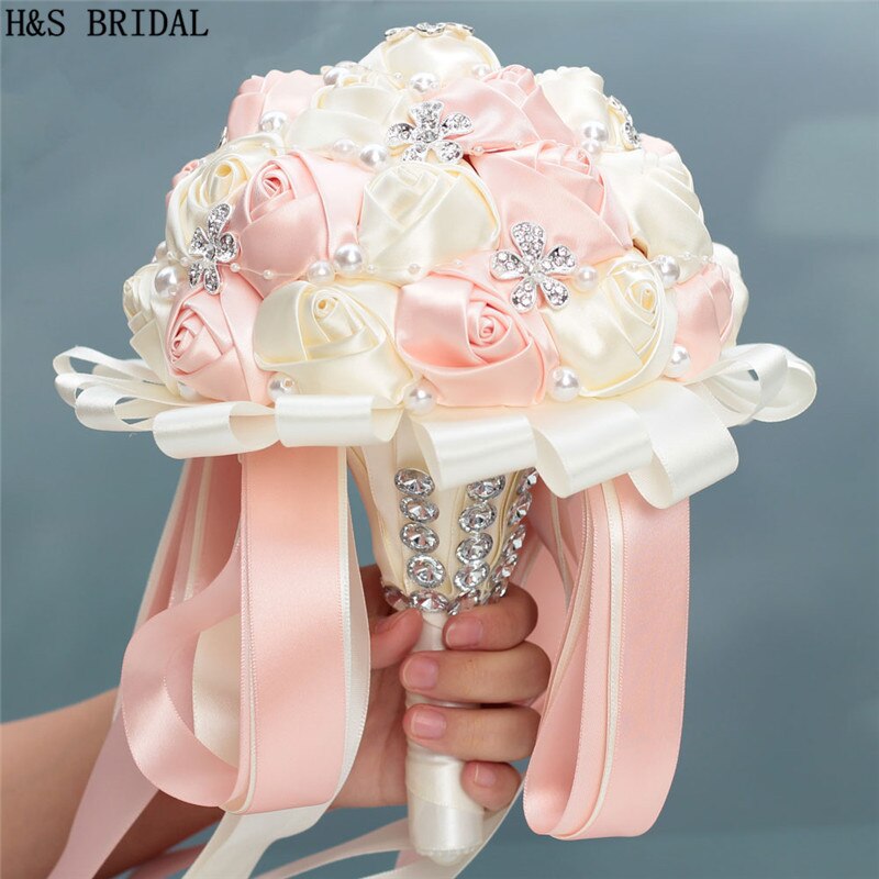 H&S BRIDAL Ivory Pink satin Wedding Flowers Cr... – Grandado