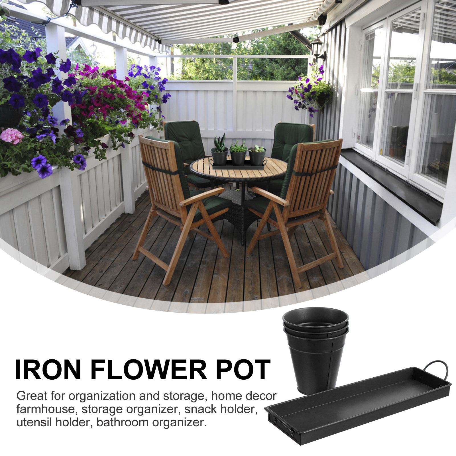 3pc Flower Iron Bucket Planter Pot with Tray Retro... – Grandado