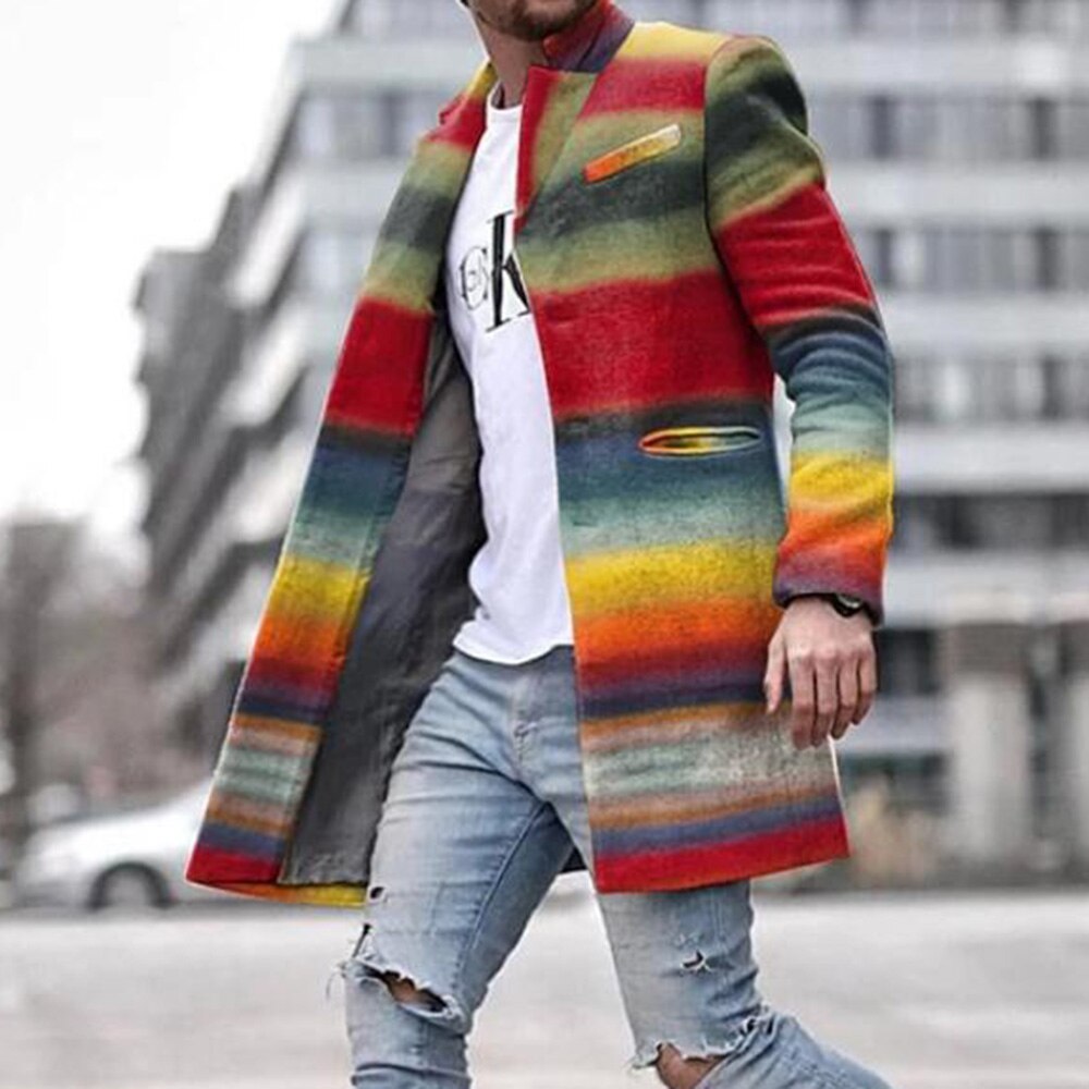 Colorful Striped Plus Size Men's Winter Coat Sprin... – Grandado