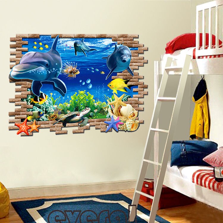 Wall Sticker Dolphin Broken out of the window 3D M... – Vicedeal
