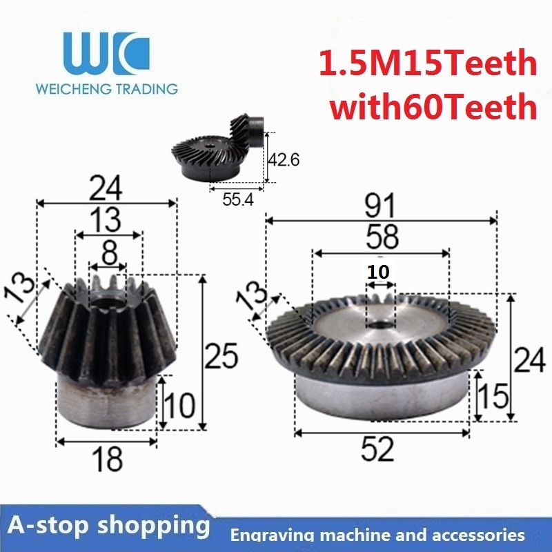 2pcs 1:4 Bevel Gear 1.5 Modulus 15 Teeth + 60 teet... – Grandado