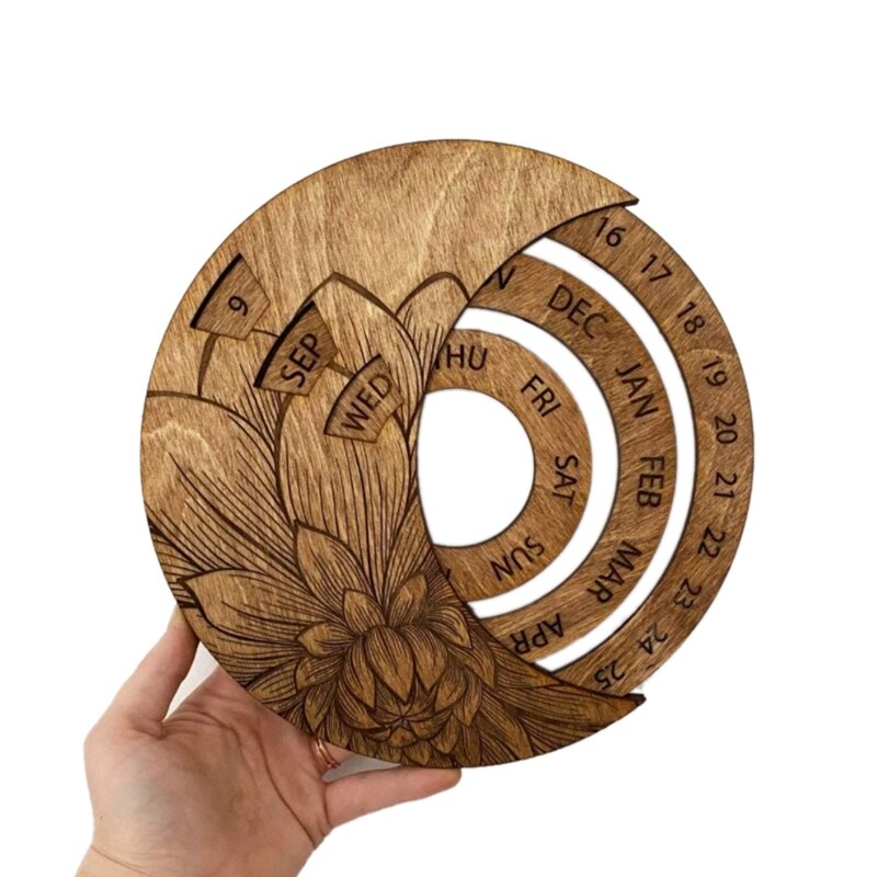 10Inch Wooden Wall Mounted Perpetual Calendar Circ... – Grandado