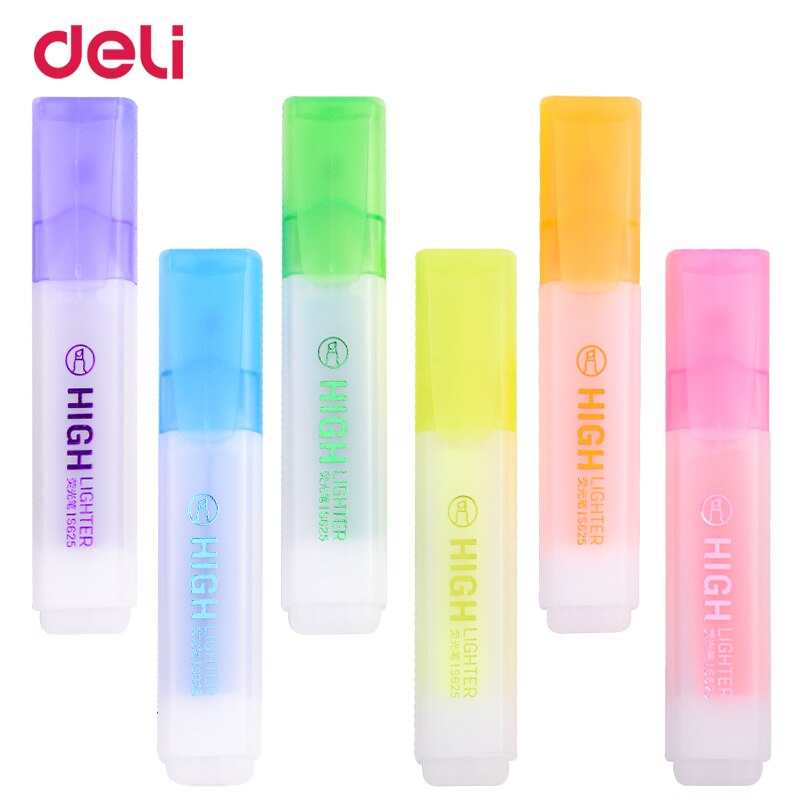 Deli classic 6pcs colored oblique highlighter mark... – Grandado