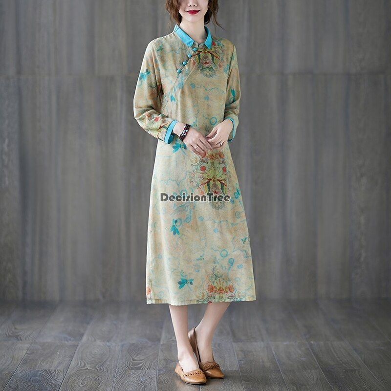 linen cotton qipao chinese traditional dress cheon... – Grandado