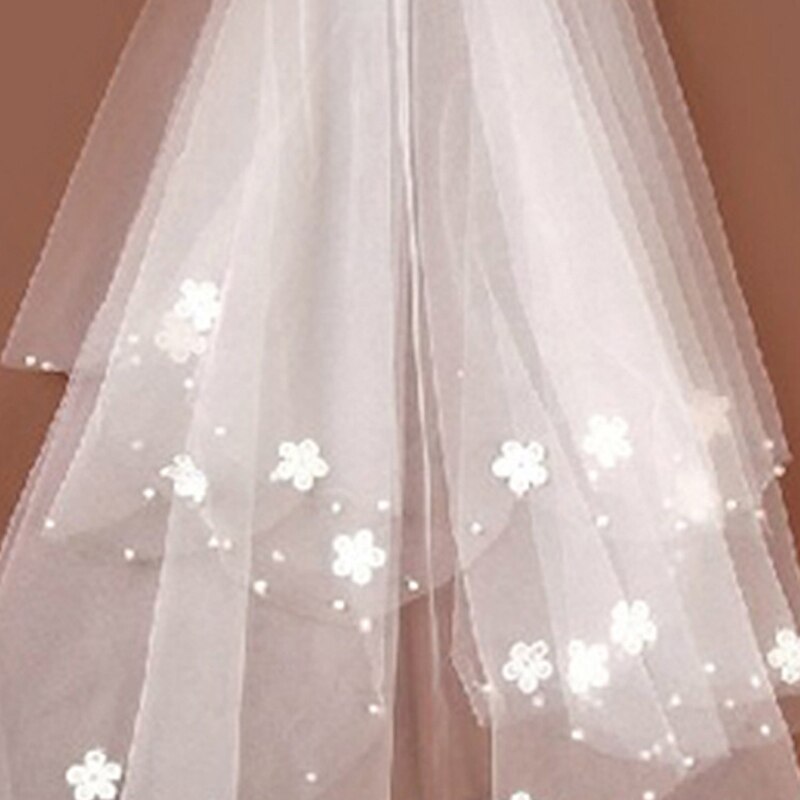 1 Layer Embroidered Flower Bridal Veil Simple Tull... – Vicedeal