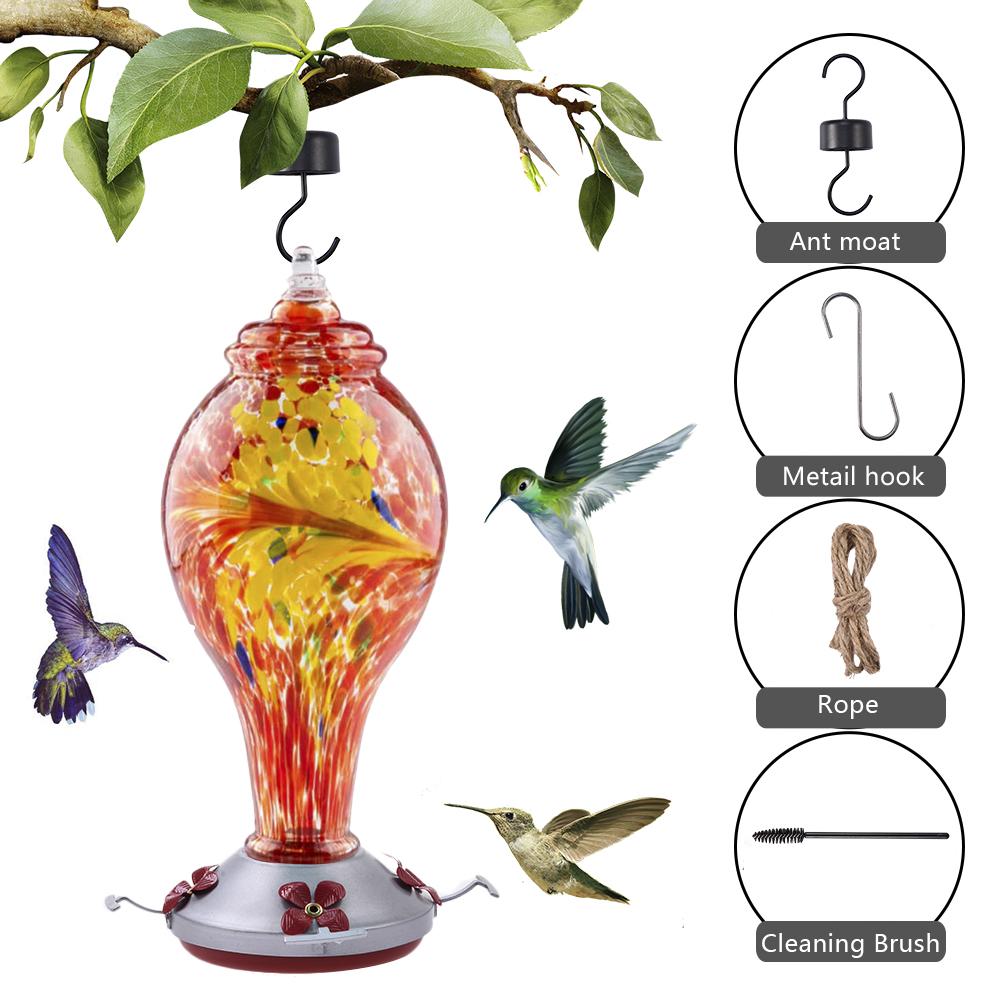 Bird Feeder Hand-blown Glass Hanging Hummingbird F... – Vicedeal