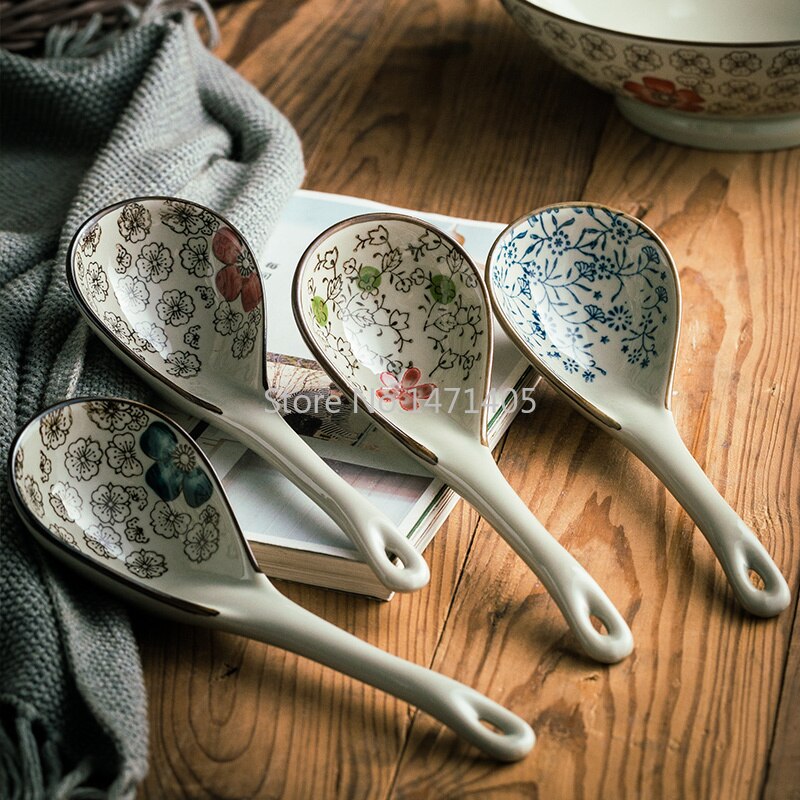 Japanese Style Large Ceramic Spoon Long Handle Lar... – Grandado