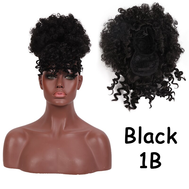 Afro puff bun med pandehår snoretræk chignon synte... – Vicedeal