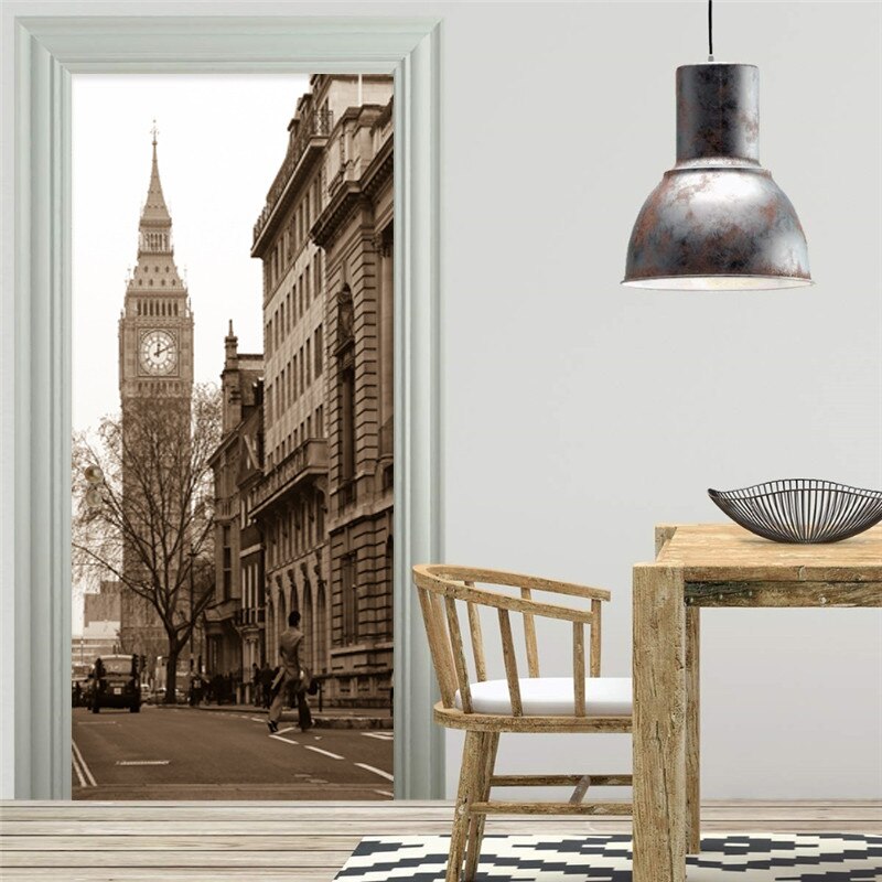 American Style Door Sticker 3D City Building Retro... – Grandado