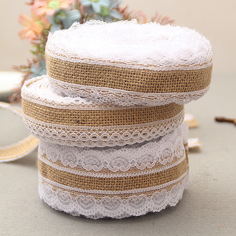 2m/roll Vintage Jute Burlap Ribbon Roll With Lace ... – Vicedeal