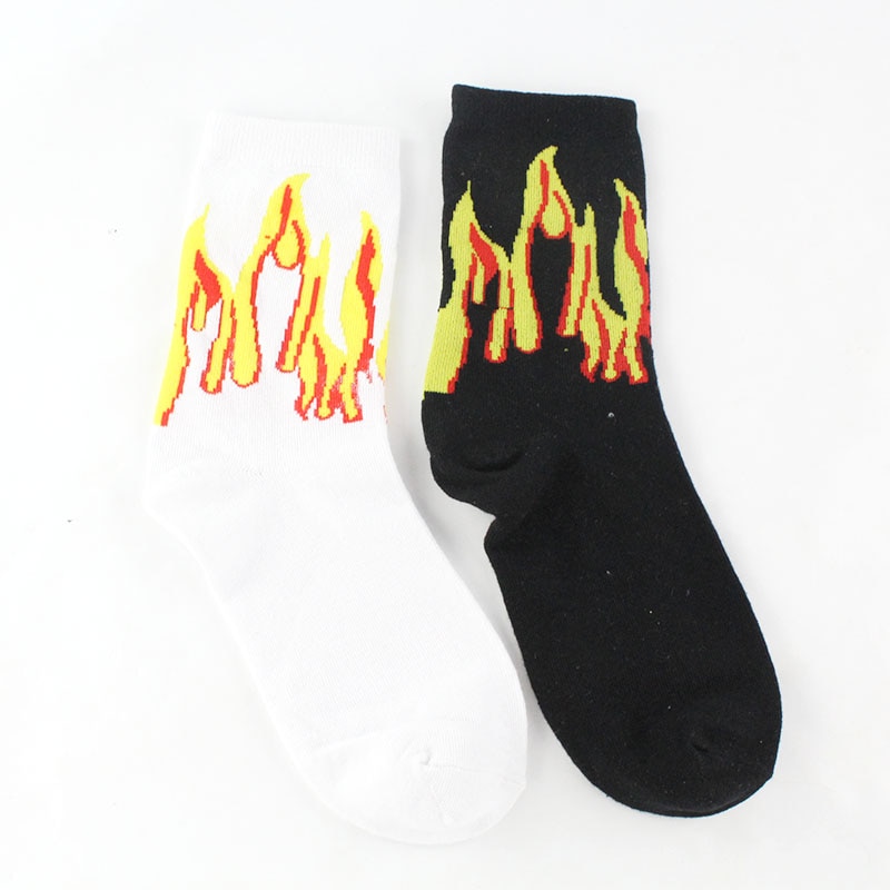 Men Hip Hop Red Yellow Flame Crew Socks Lifelike J... – Grandado