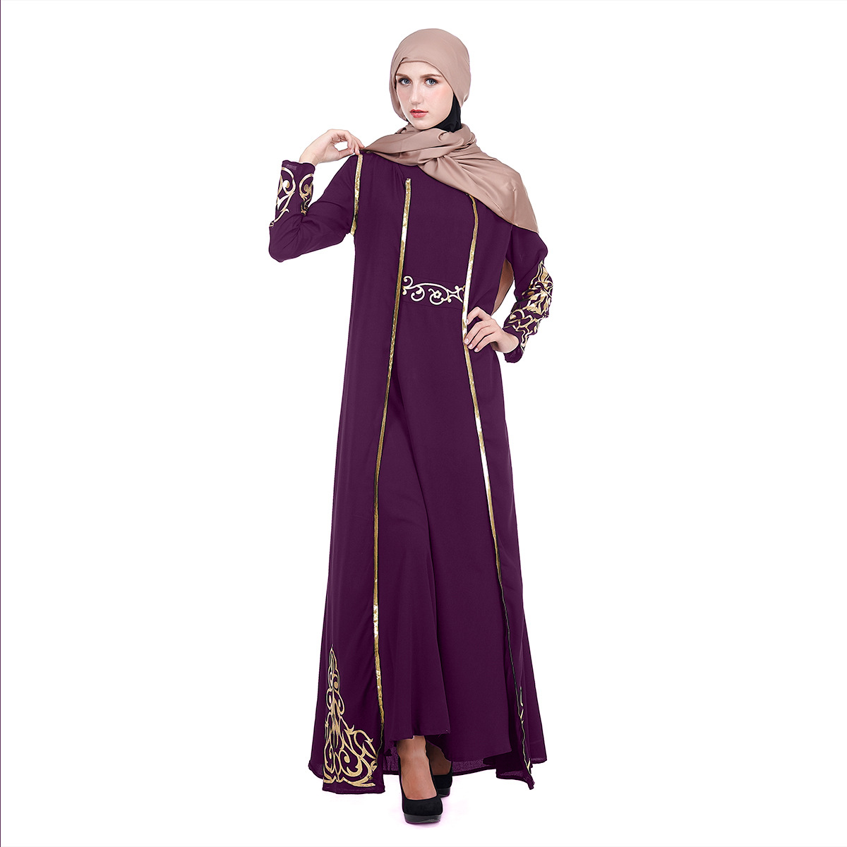 Muslim Dress Stamping Abaya Turkish 2 Pieces Jilba... – Vicedeal