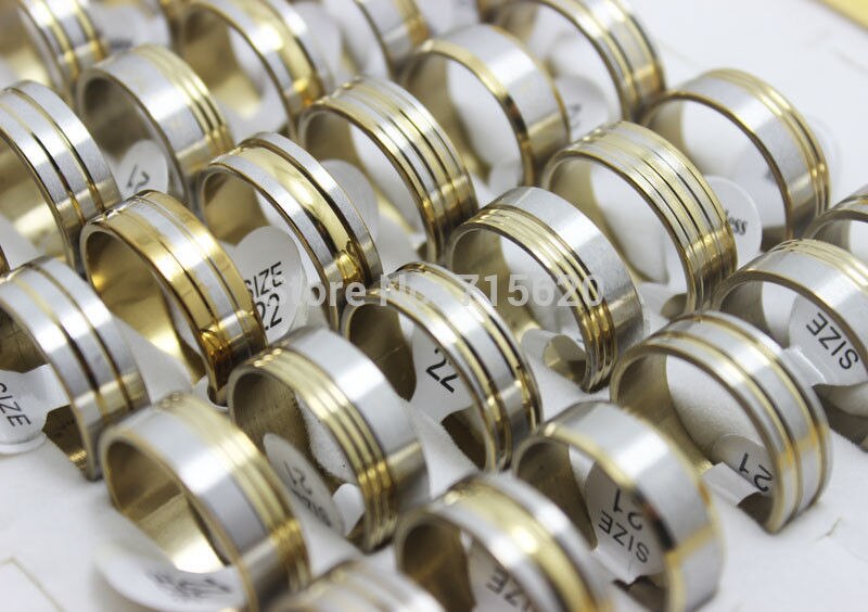 50pcs Men's Gold Stainless Steel Band Rings Jewelr... – Grandado