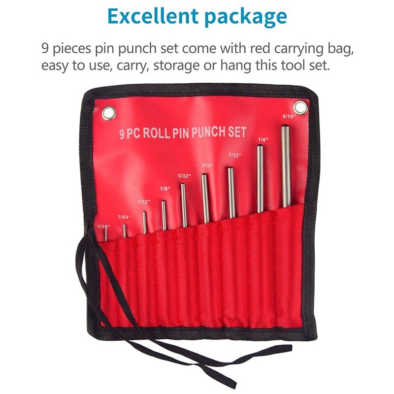 Roll Pin Punch Set with Storage Pouch, 9 Piece Ste... – Grandado