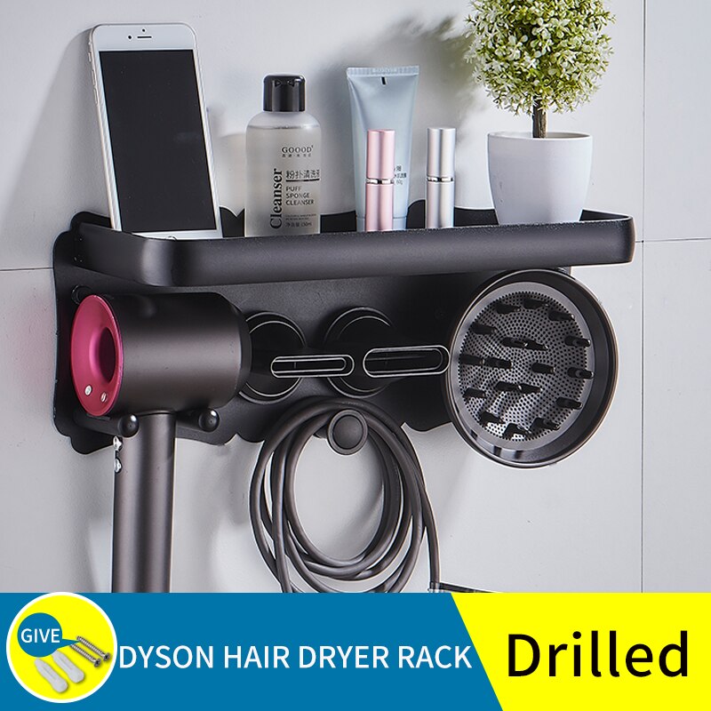 Dyson hair dryer rack shelf black wall mounted glu... – Grandado