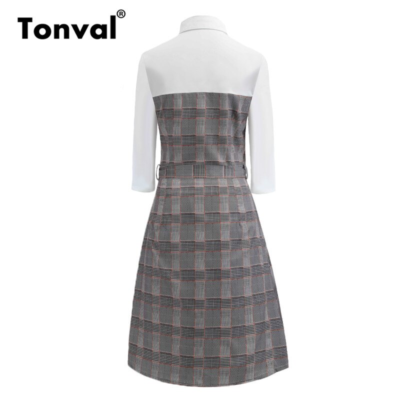 Tonval Vintage Plaid Turn-Down Kraag Jurk Belted 3... – Grandado