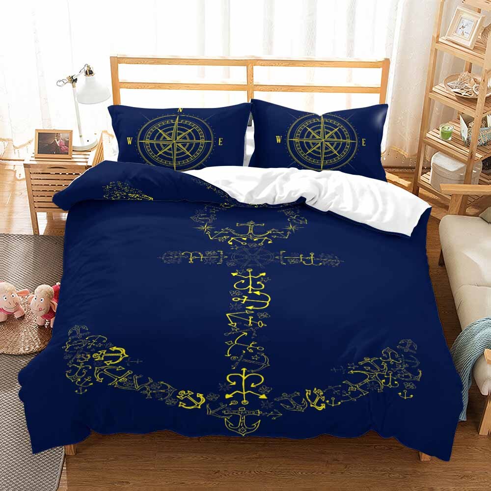 Yellow Anchor Bedding Set Reassuring Blue Duvet Co... – Grandado