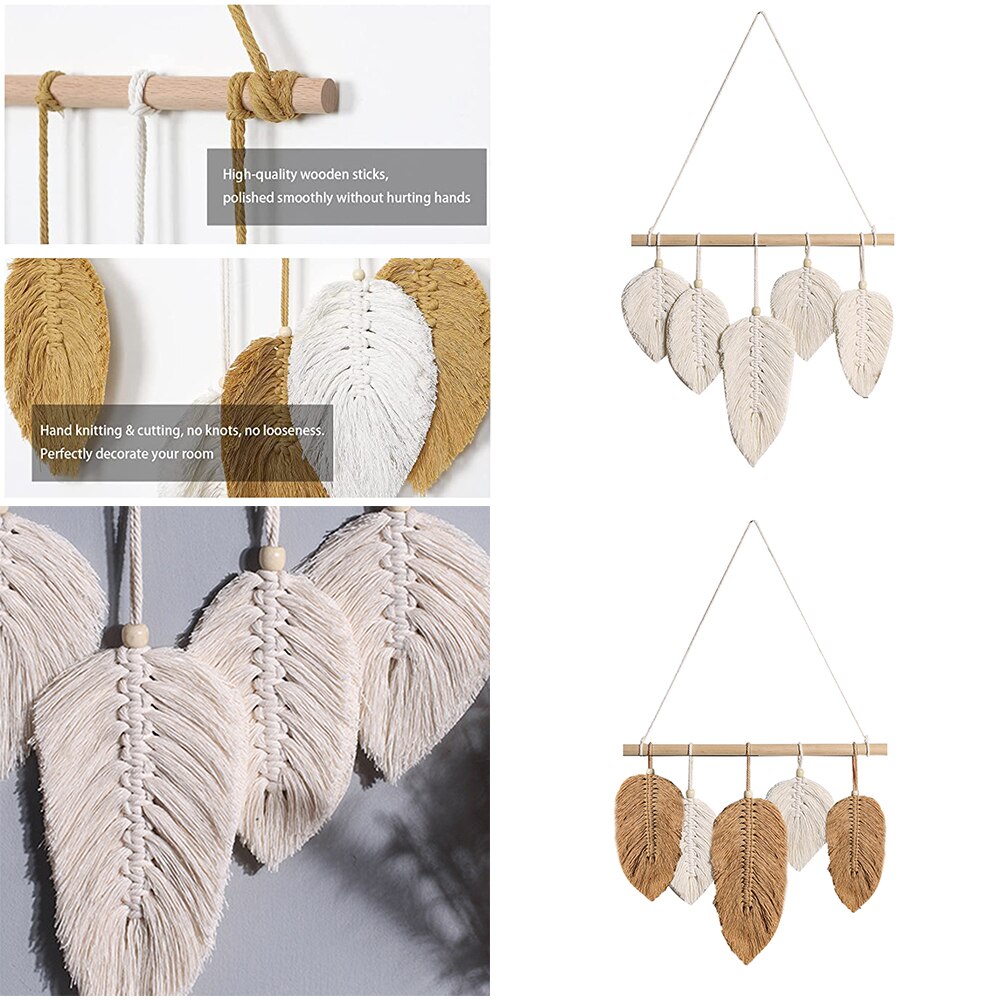 Macrame Wall Hanging Hand-made Feather Cotton Wove... – Vicedeal