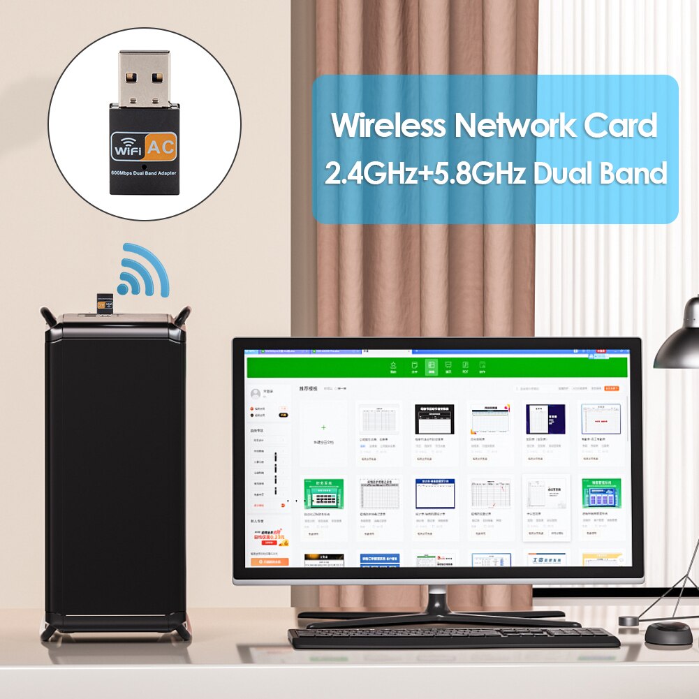 Usb wifi adapter 2.4g/5 ghz 600 mbps wifi antenn dual band 802.11b/ n / g / ac trådlöst dator ...