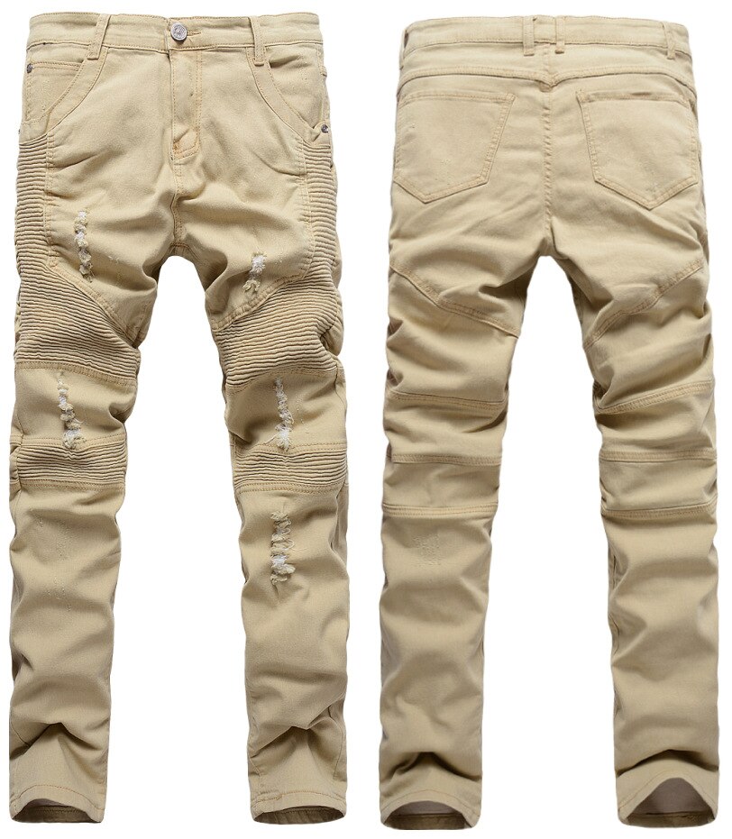 man ripped Frayed biker jeans for men skinny destr... – Vicedeal