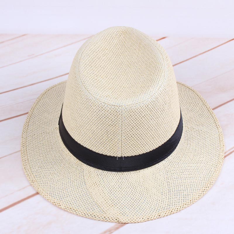 Men Straw Panama Hat Handmade Cowboy Cap Summer Be... – Grandado