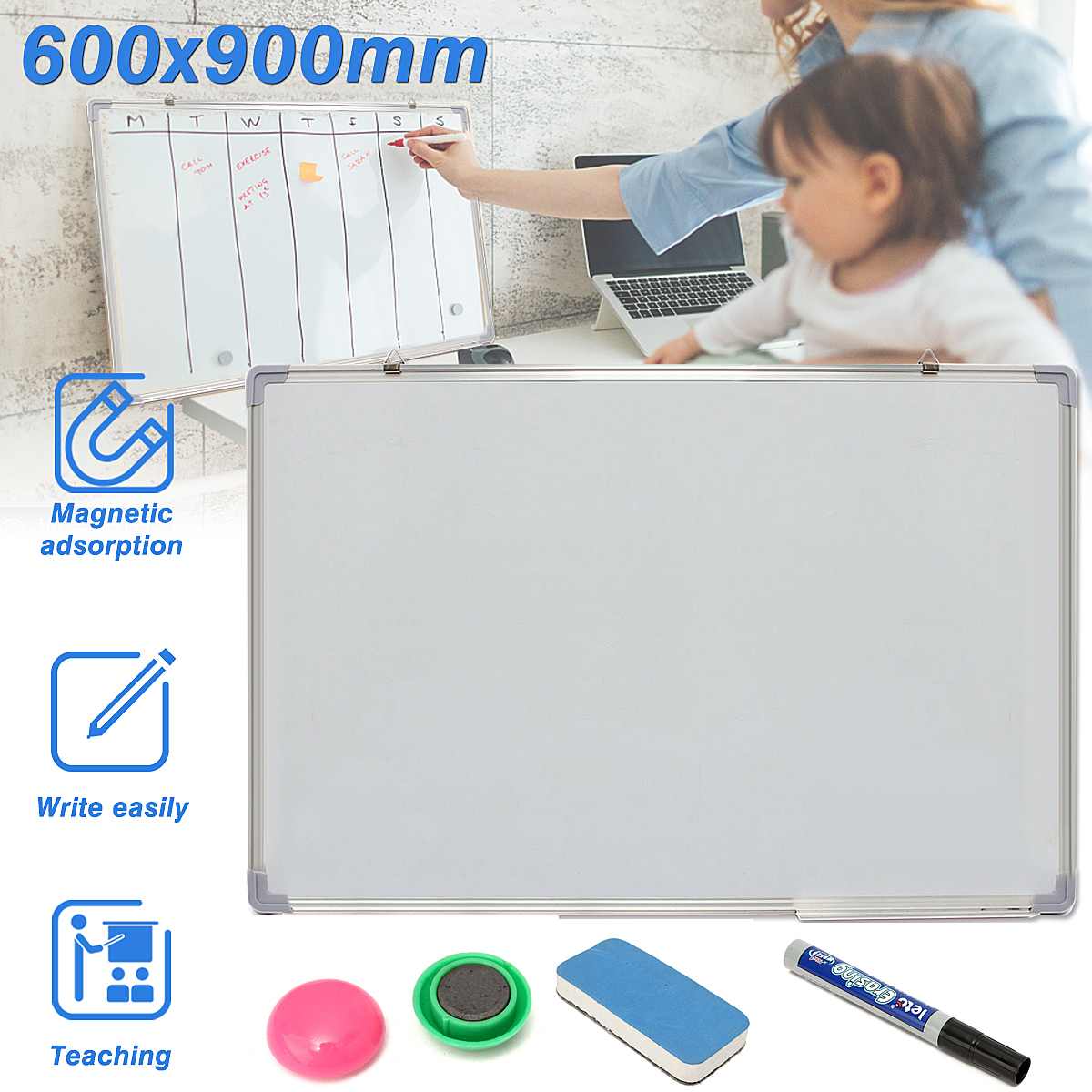 600x900MM Magnetic Whiteboard Writing Board Double... – Grandado