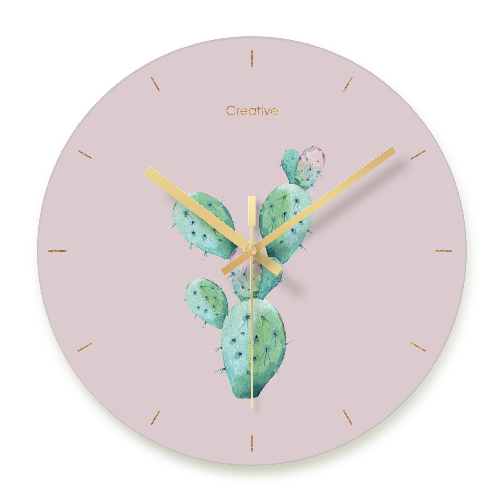 Nordic Pink Plant Wall Clock Flowers Cactus Glass ... – Vicedeal
