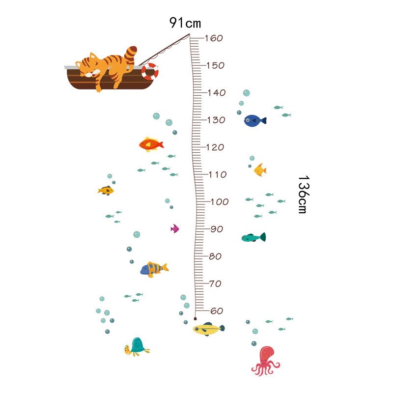 Cartoon Cat Fish Animal Height Measure Wall Sticke... – Grandado