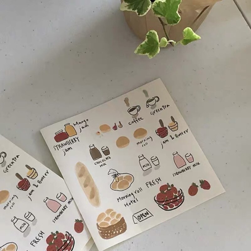 Ins Breakfast Bread Coffee Cute Stickers Hand Draw... – Vicedeal