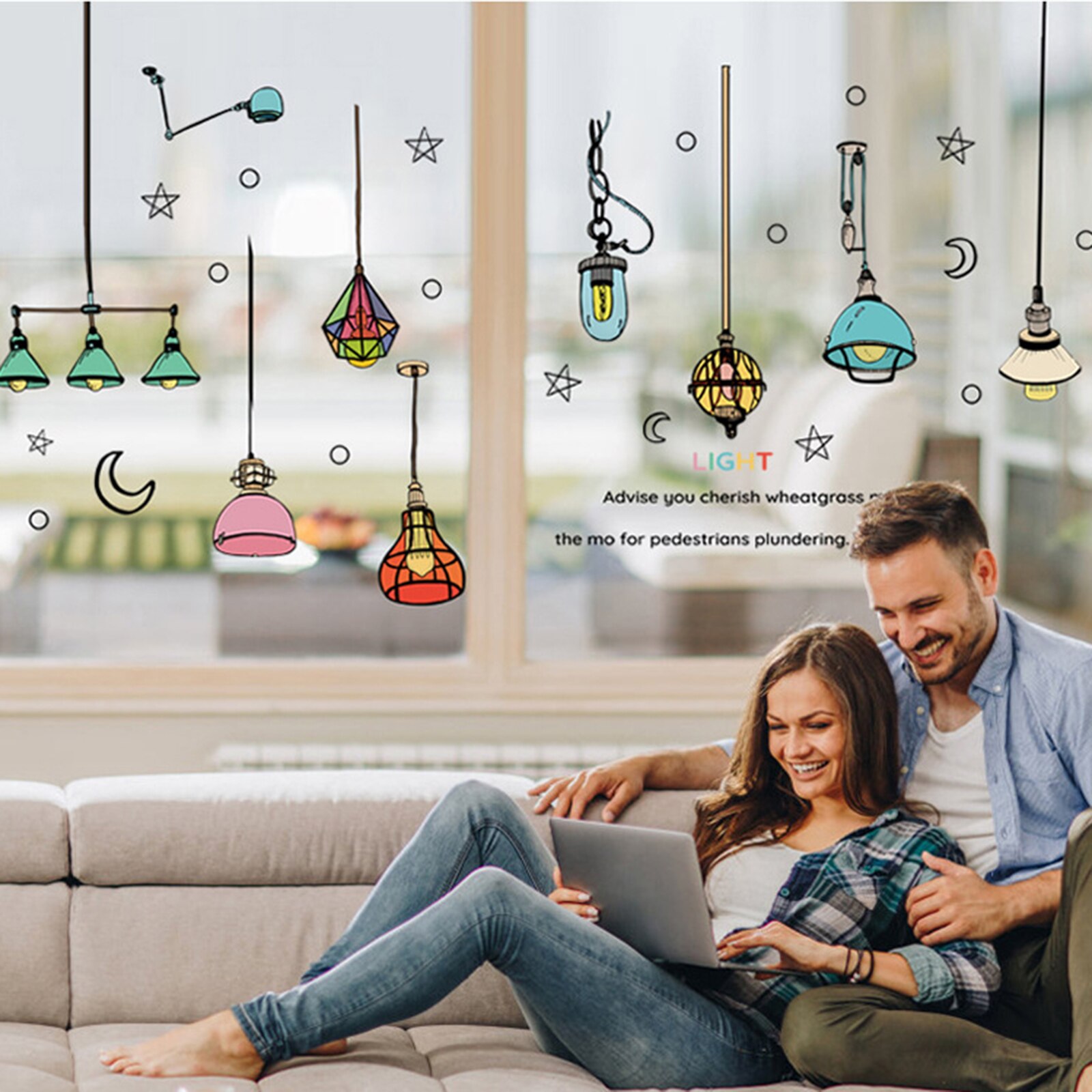 Wall Decals Colorful Ceiling Lights Printed Wall S... – Grandado