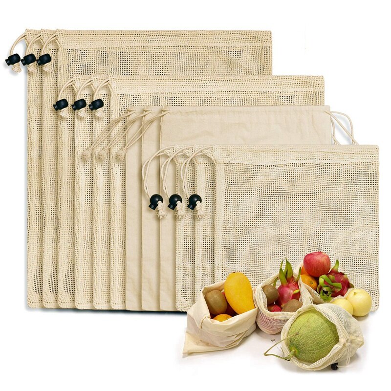 12-Set Zero Waste Products Bags Organic Net Cotton... – Grandado