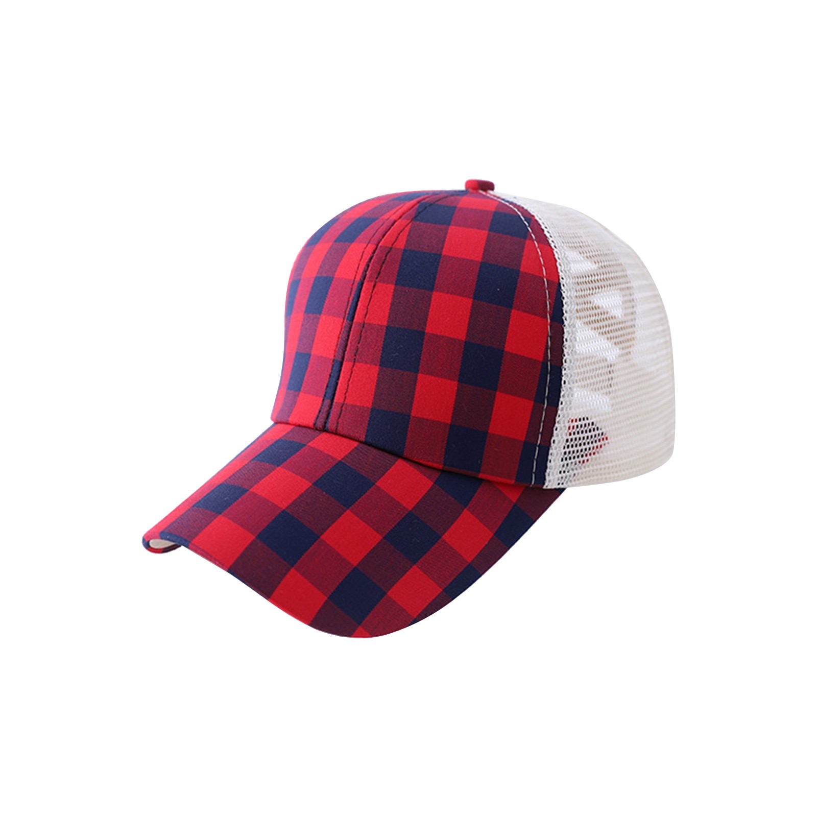 #48 Baseball Cap Unisex Adult Plaid Print Ponytail... – Grandado
