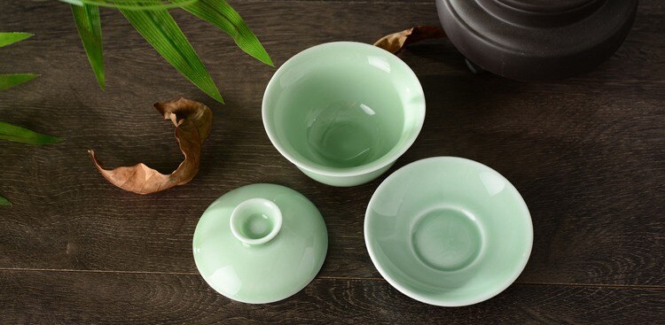 High Chinese traditional Celadon gai wan tea set,C... – Grandado