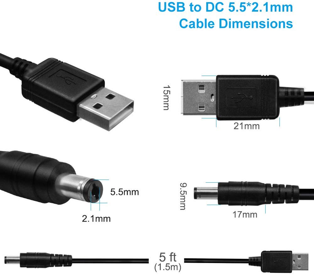 USB 2.0 A Stecker auf DC 5,5x2,1mm 5 Volt 24AWG DC... – Vicedeal