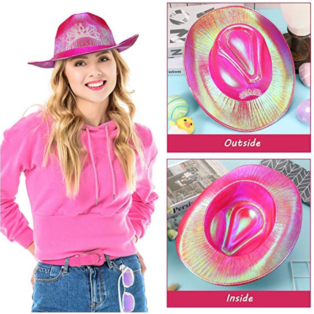 Rose Red Pearlescent Glitter Crown Cowboy Hat Wome... – Grandado