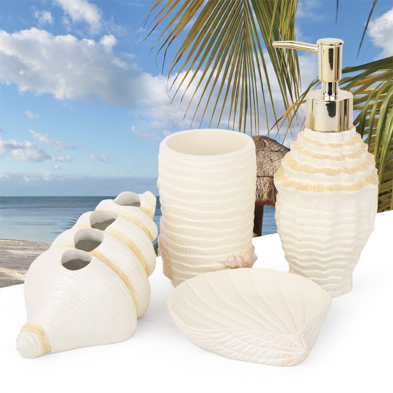 Beach Shell Shape Bathroom Accessory Set Resin Soa... – Grandado