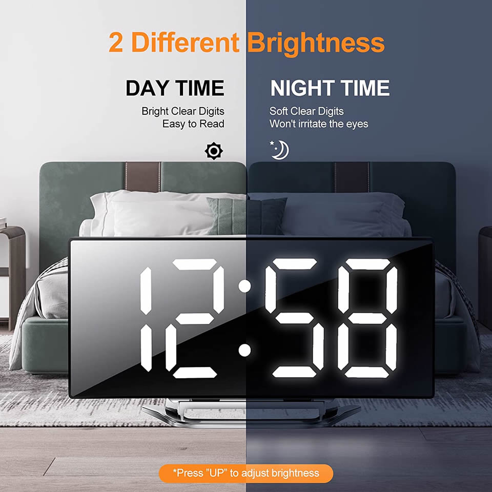 Digital Alarm Clock Desk Table Clock Curved LED Sc... – Grandado