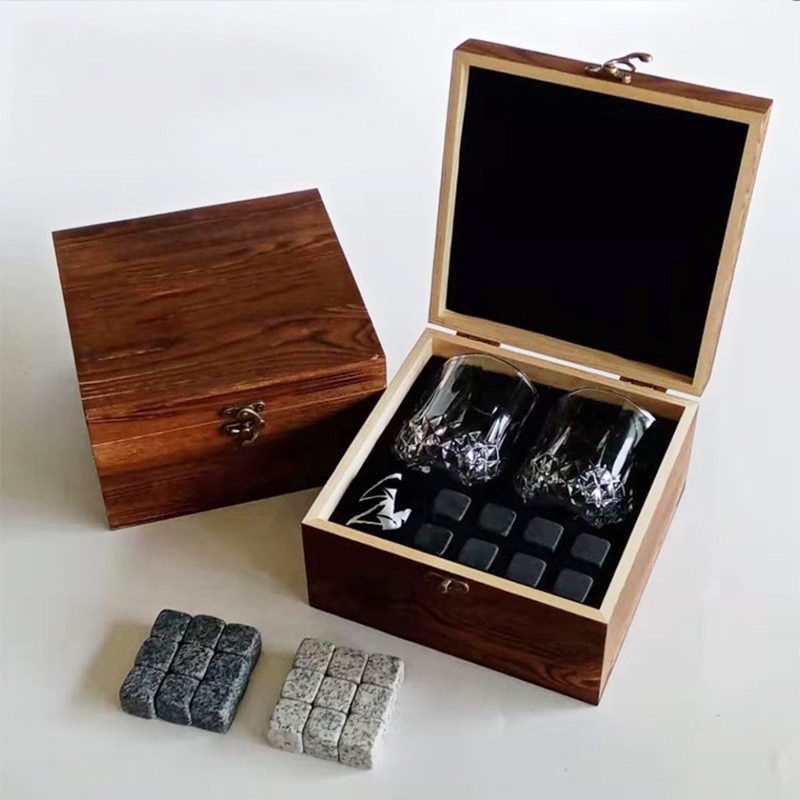 Ice Cube Wine Stone Wood Box Whiskey Stone Set – Grandado