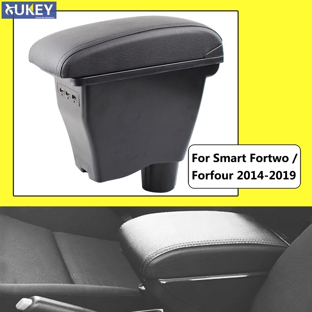 Armrest For Smart Fortwo Forfour - Black Leather Center USB Storage Box ...