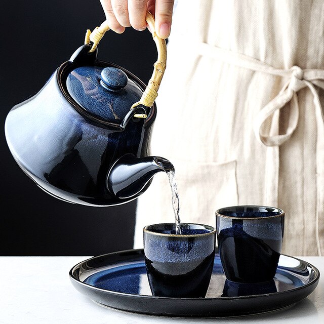 KINGLANG Japanese Blue Tea Kettle Set Restaurant H... – Vicedeal