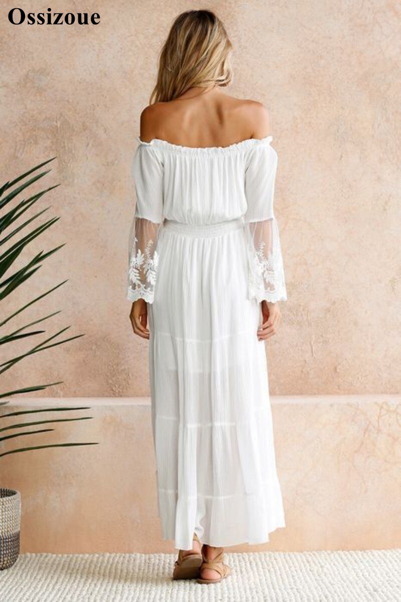 Bohemian Long White Prom Dresses 100% Illusion Lac... – Grandado