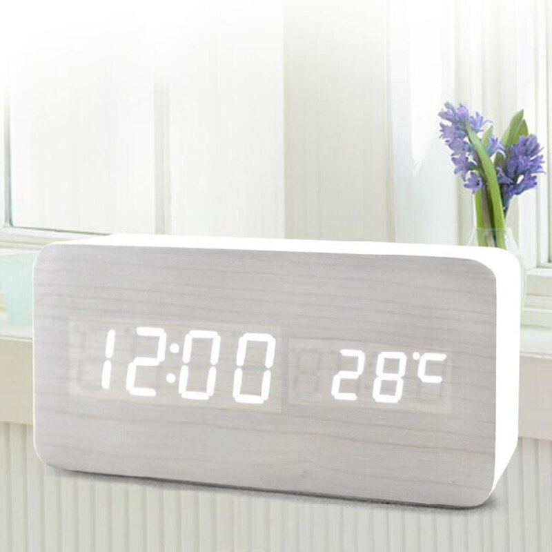 led voice-activated wood clock home office power s... – Grandado