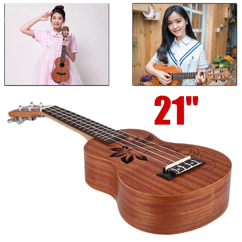 Mini Guitar Brown Color Wooden Ukulele Flower/Bird... – Grandado