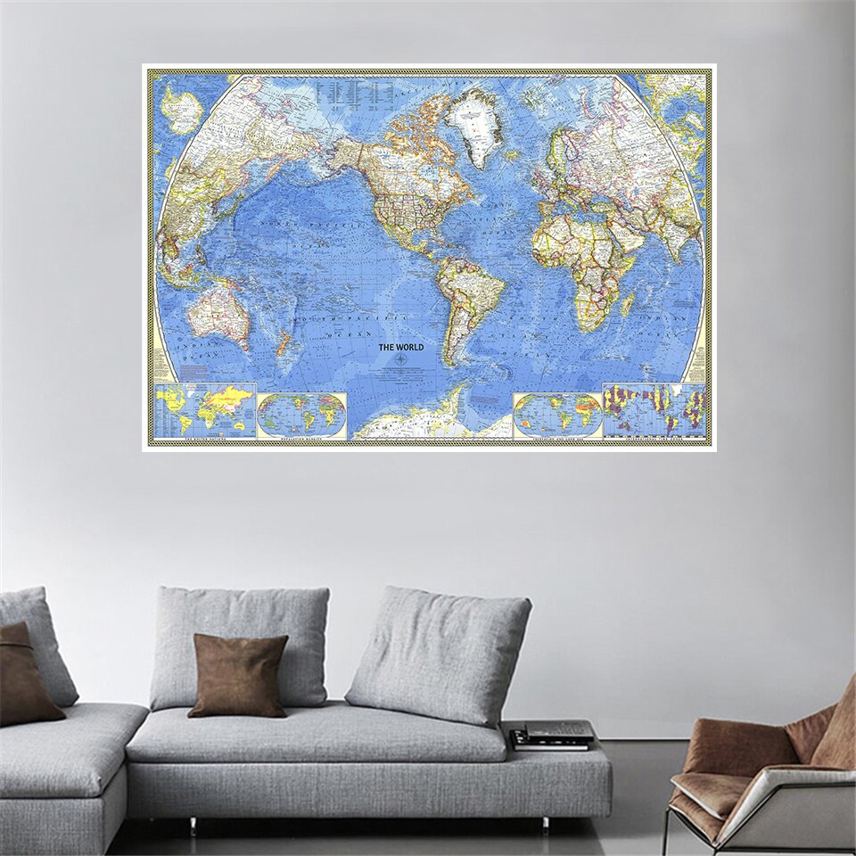225*150 Cm 1965 The World Map with Details Non-wov... – Grandado