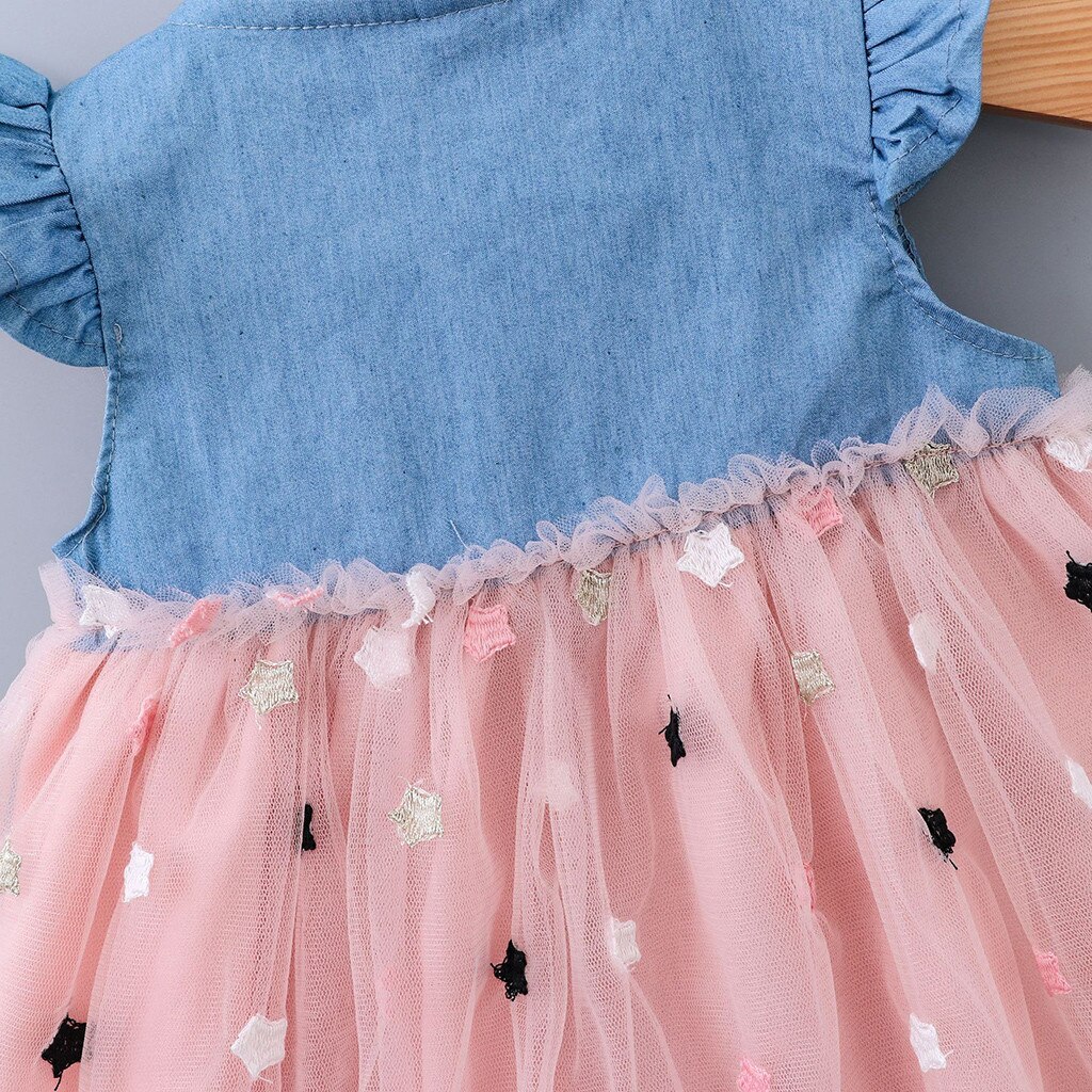 Infant Baby Girls Dresses Kids Gauze Star Denim Pr... – Grandado