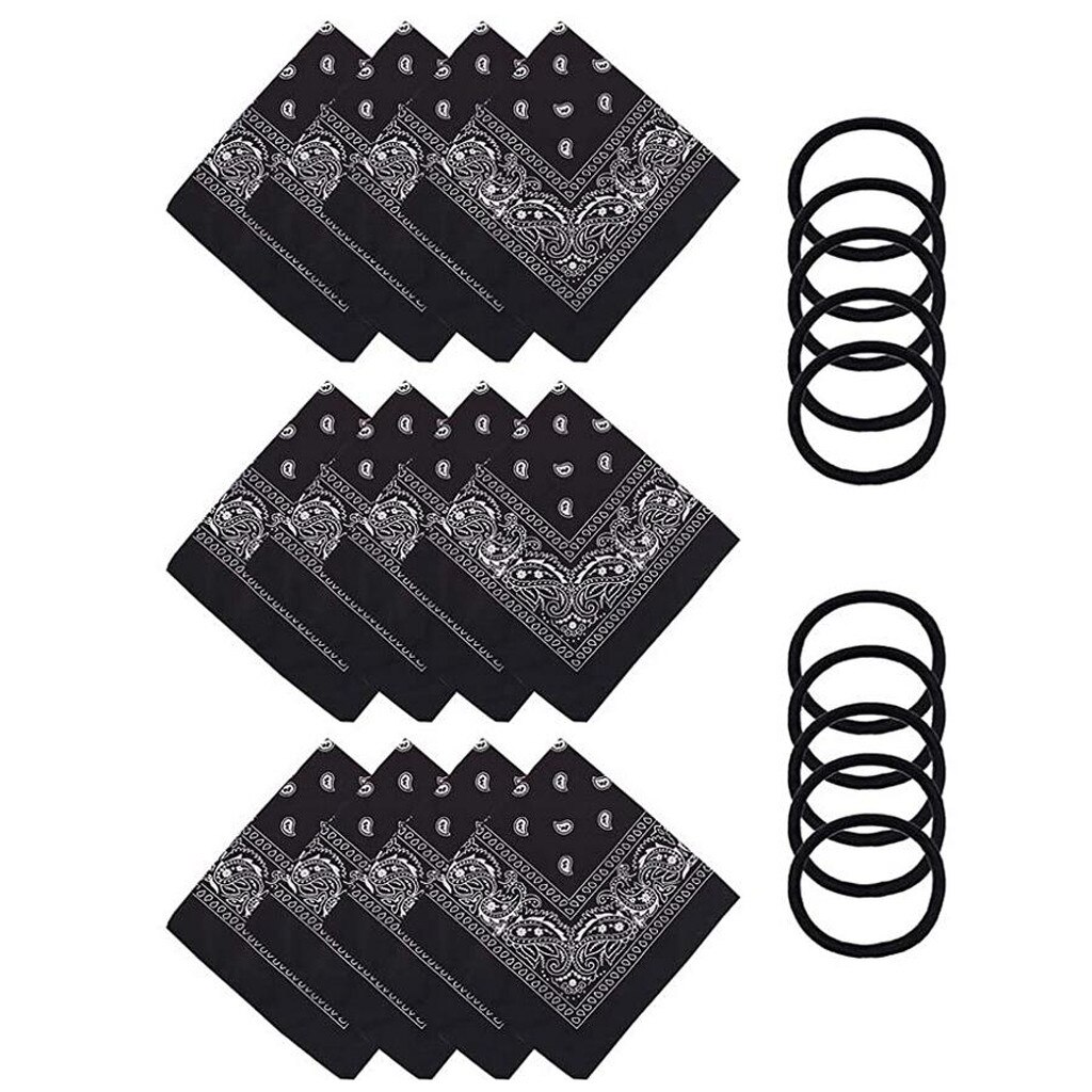 12 Pack Katoen Bandana Sjaal + 10 Stuks Elastische... – Grandado