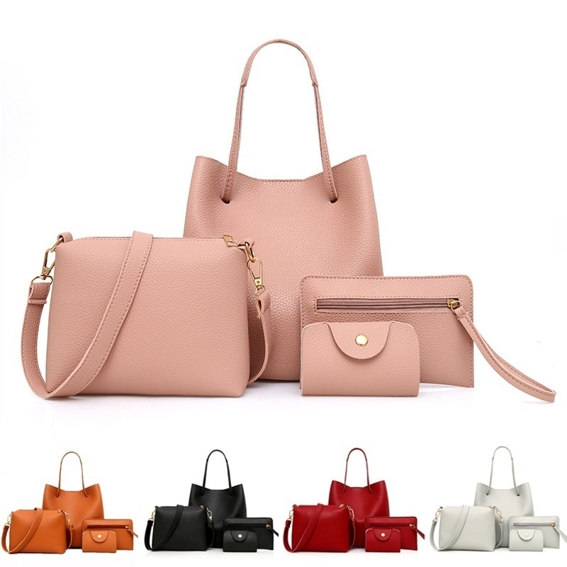4Pcs/Set Women's PU Leather Handbag Shoulder Bag T... – Grandado