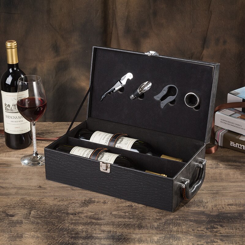 Imitation alligator Wine Bottle Box Leather 2 Red ... – Vicedeal