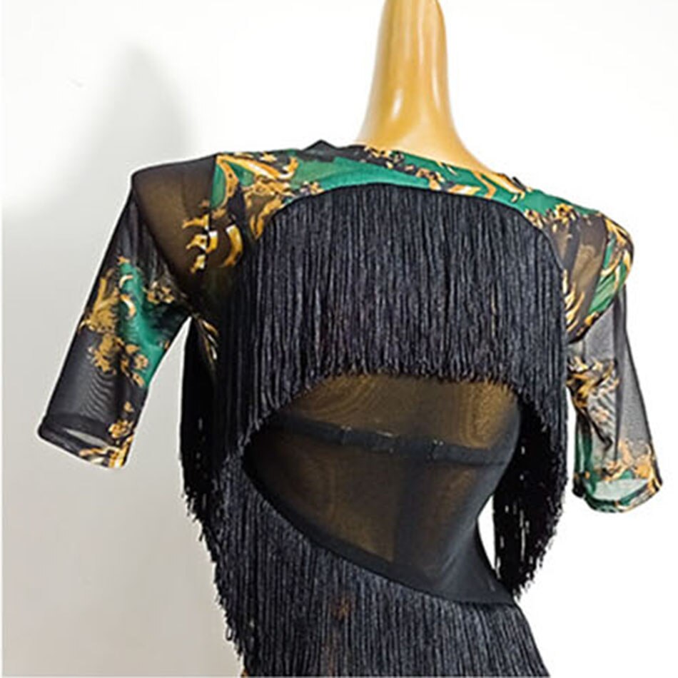 Short Sleeve Tassel Floral Latin Dance Dress Danci... – Vicedeal