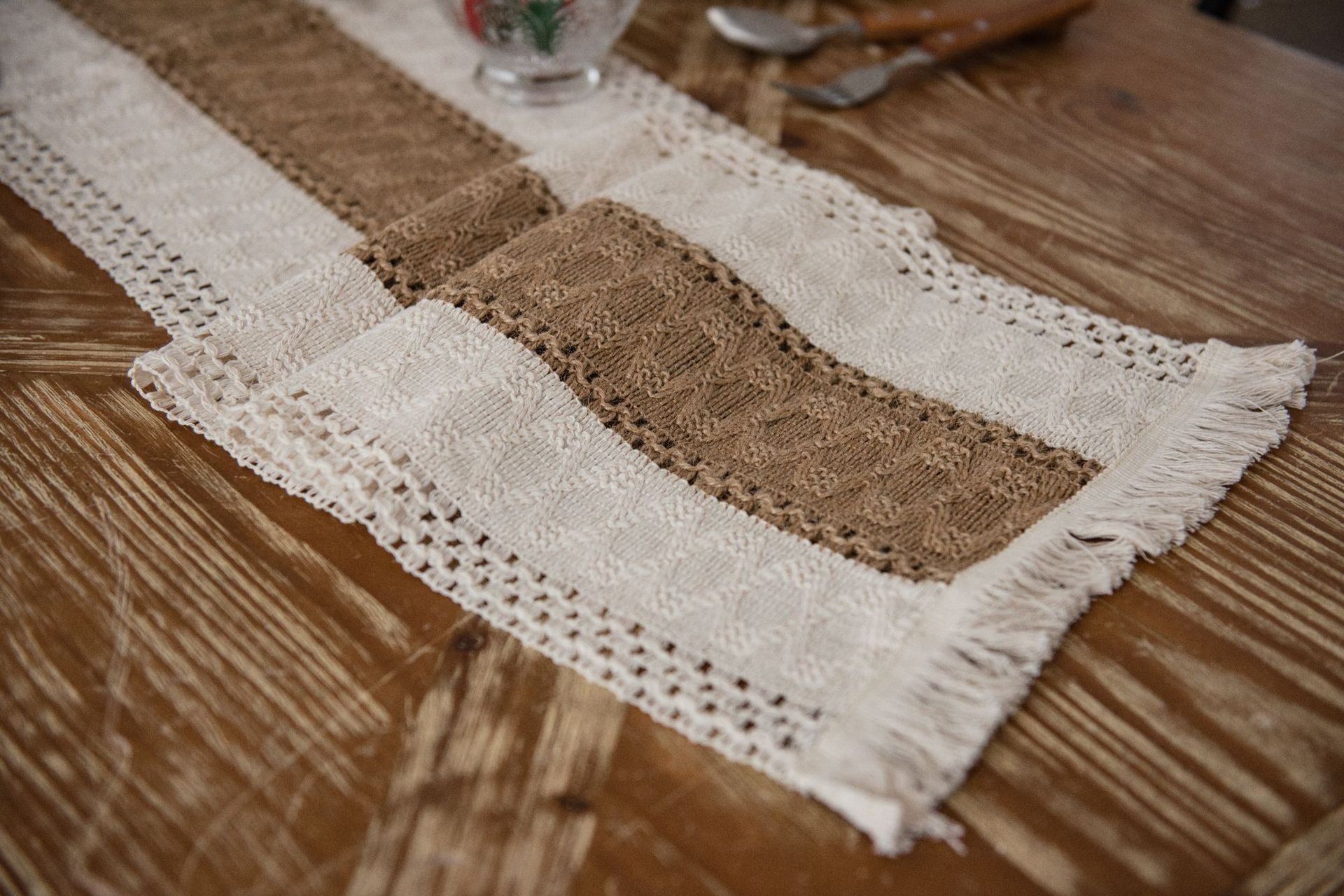 Cotton and linen stitching table runner two-color ... – Grandado